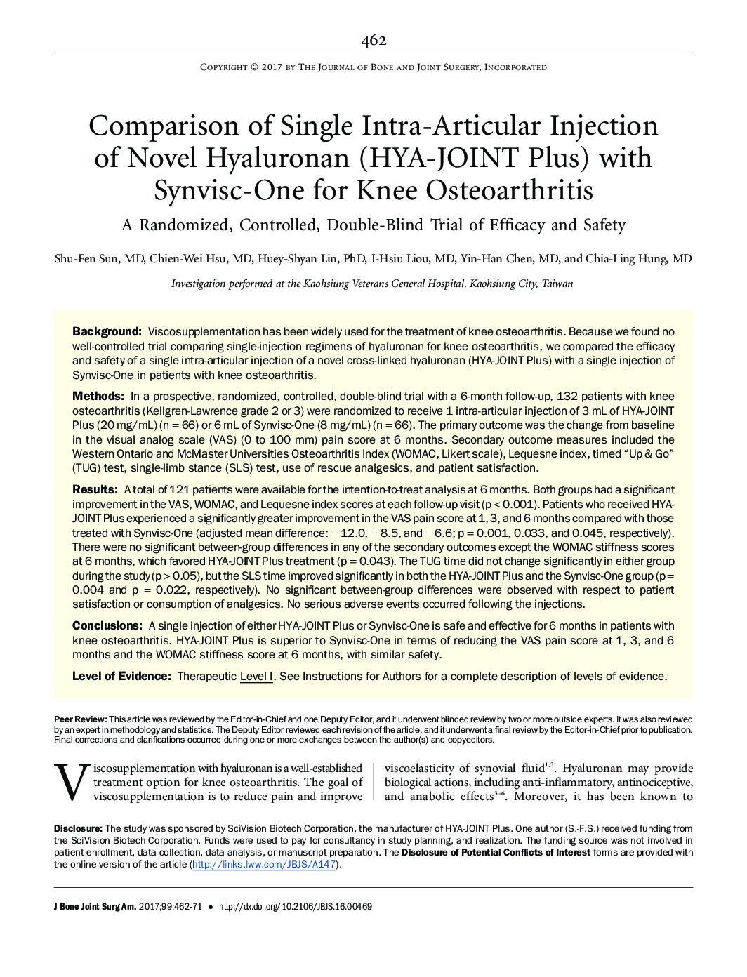 Comparación de una sola inyección intraarticular de un nuevo ...